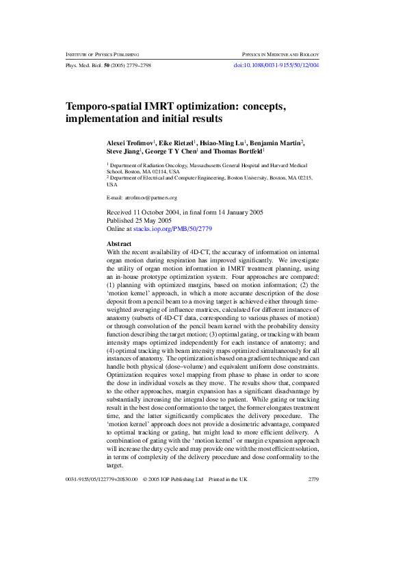 (PDF) Temporo-spatial IMRT optimization: concepts, implementation and ...