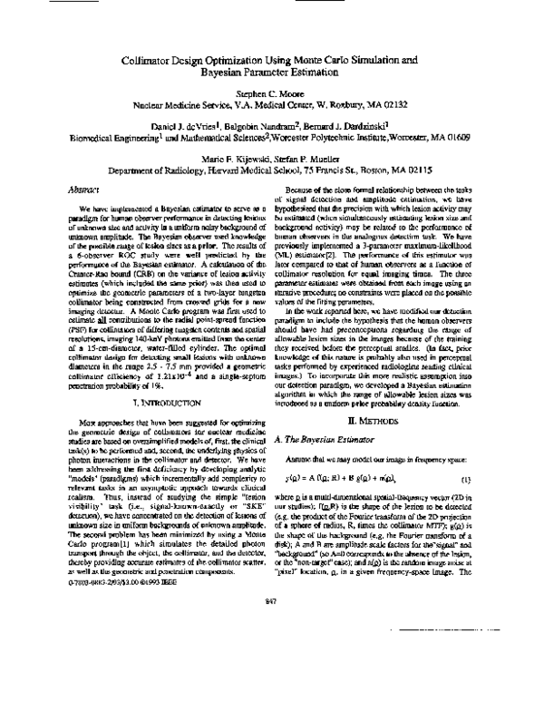 (PDF) Collimator design optimization using Monte Carlo simulation and Bayesian parameter estimation