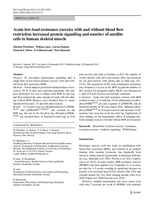 (PDF) Acute low-load resistance exercise with and without blood flow restriction increased ...