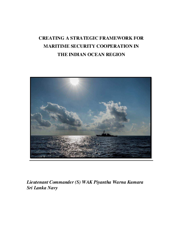 (PDF) CREATING A STRATEGIC FRAMEWORK FOR MARITIME SECURITY COOPERATION IN THE INDIAN OCEAN REGION