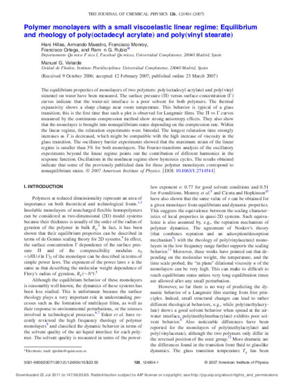 (PDF) Polymer monolayers with a small viscoelastic linear regime ...
