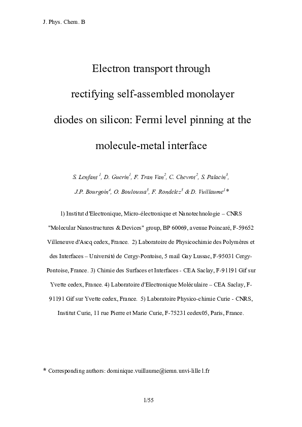 (PDF) Electron Transport through Rectifying Self-Assembled Monolayer Diodes on Silicon: Fermi ...