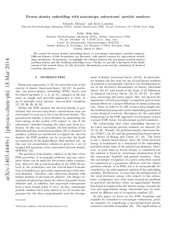 Pdf Frozen Density Embedding With Non Integer Subsystems Particle Numbers