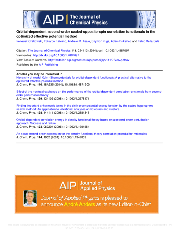 (PDF) Orbital-dependent second-order scaled-opposite-spin correlation functionals in the ...