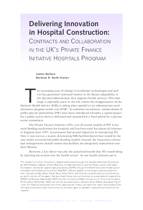 (PDF) Delivering Innovation in Hospital Construction: Contracts and ...