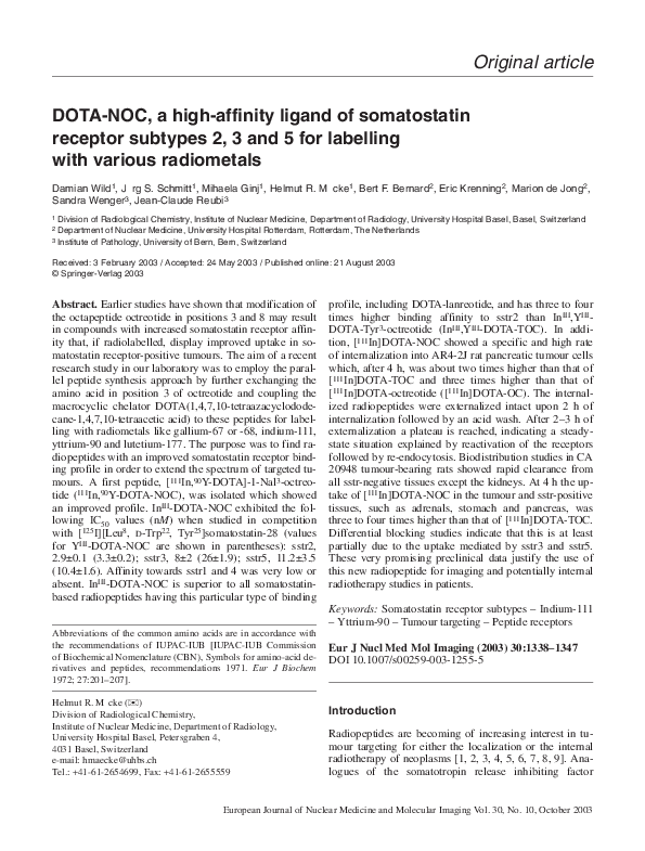 (PDF) DOTA-NOC, a high-affinity ligand of somatostatin receptor ...