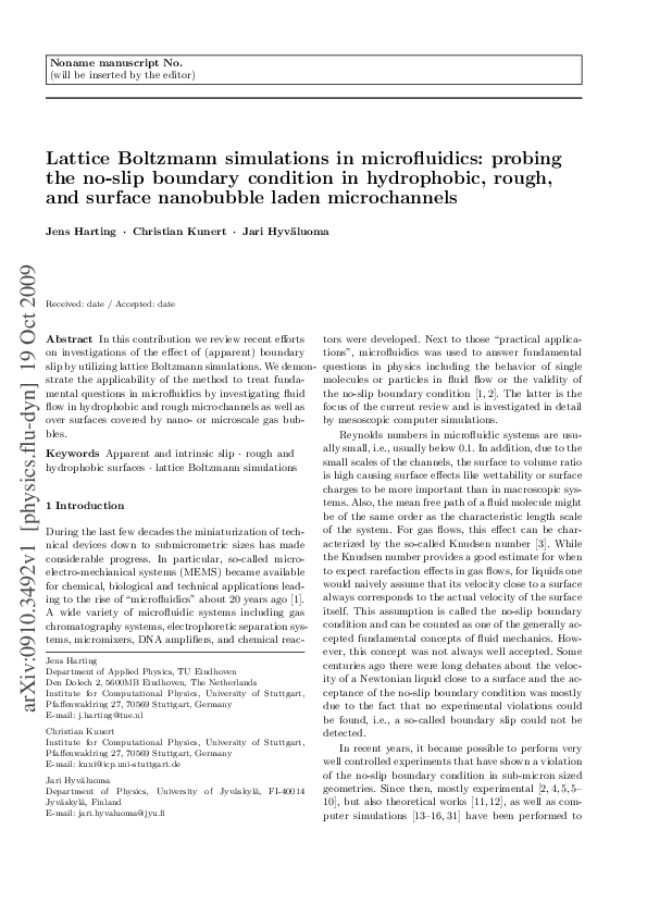 (PDF) Lattice Boltzmann simulations in microfluidics: probing the no-slip boundary condition in ...