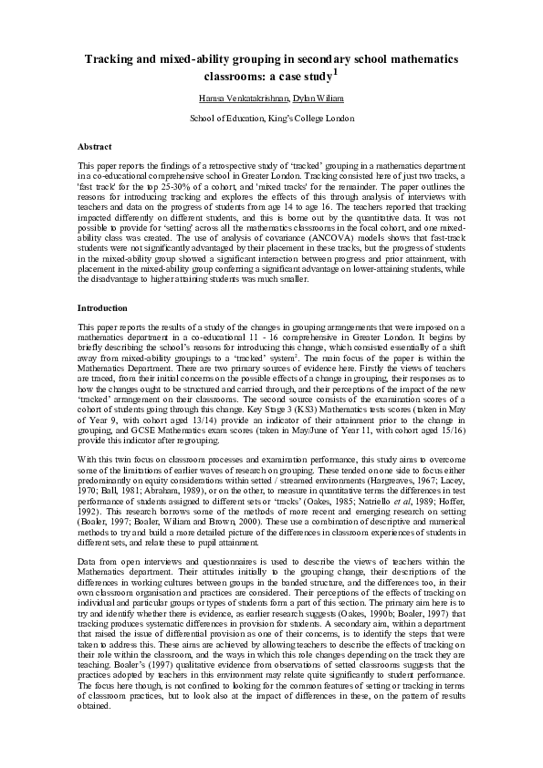 (PDF) Tracking and Mixed-ability Grouping in Secondary School ...