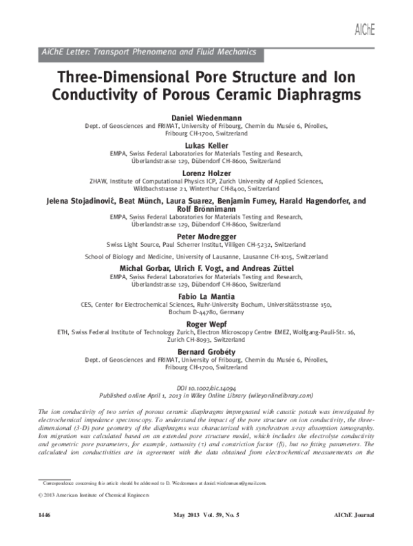 (PDF) Three-dimensional pore structure and ion conductivity of porous ceramic diaphragms