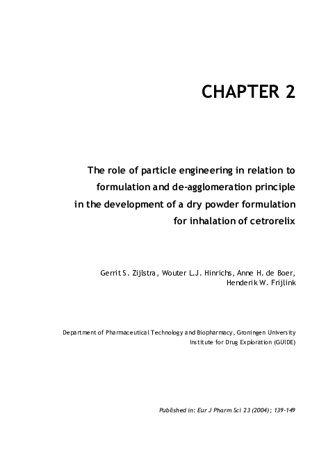 Pdf The Role Of Particle Engineering In Relation To Formulation And De Agglomeration Principle