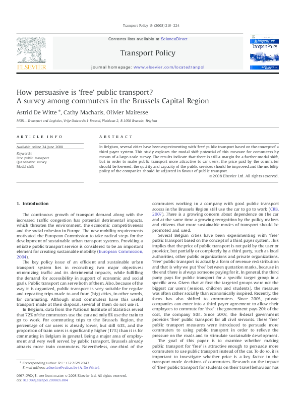 (PDF) How persuasive is ‘free’ public transport?