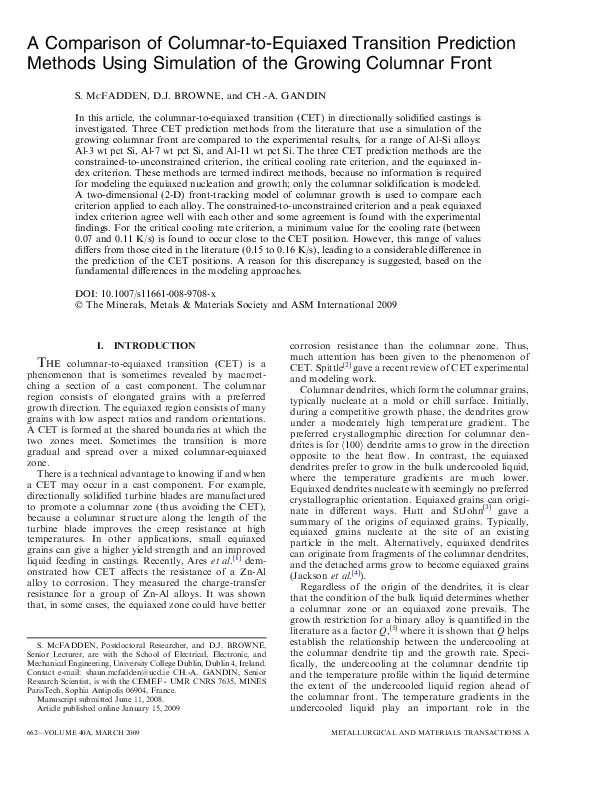 Pdf A Comparison Of Columnar To Equiaxed Transition Prediction Methods Using Simulation Of The