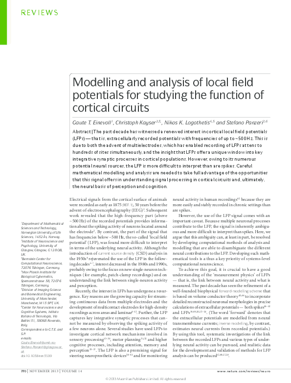 (PDF) Modelling and analysis of local field potentials for studying the ...