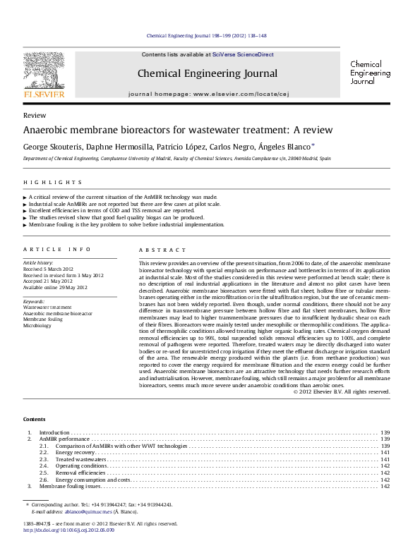(PDF) Anaerobic membrane bioreactors for wastewater treatment: A review