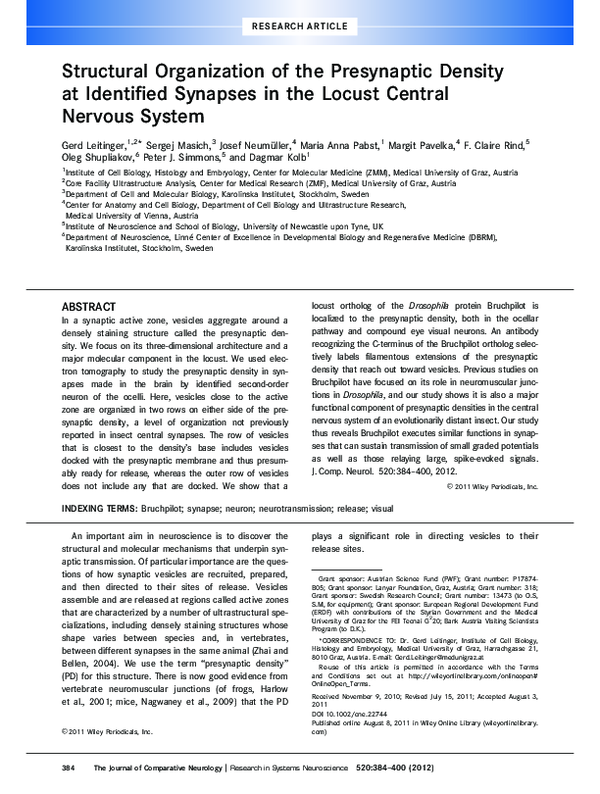 (PDF) Structural organization of the presynaptic density at identified ...