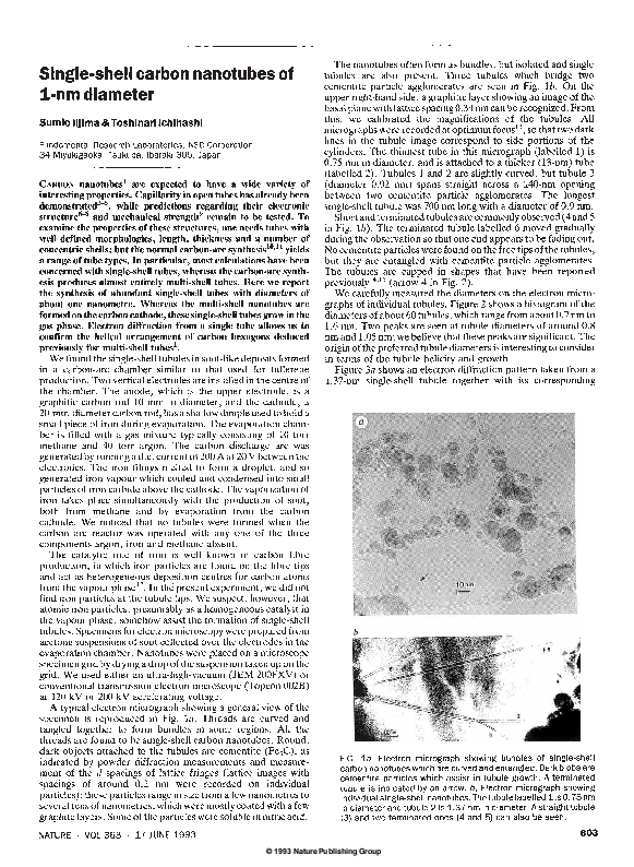 (PDF) Single-shell carbon nanotubes of 1-nm diameter