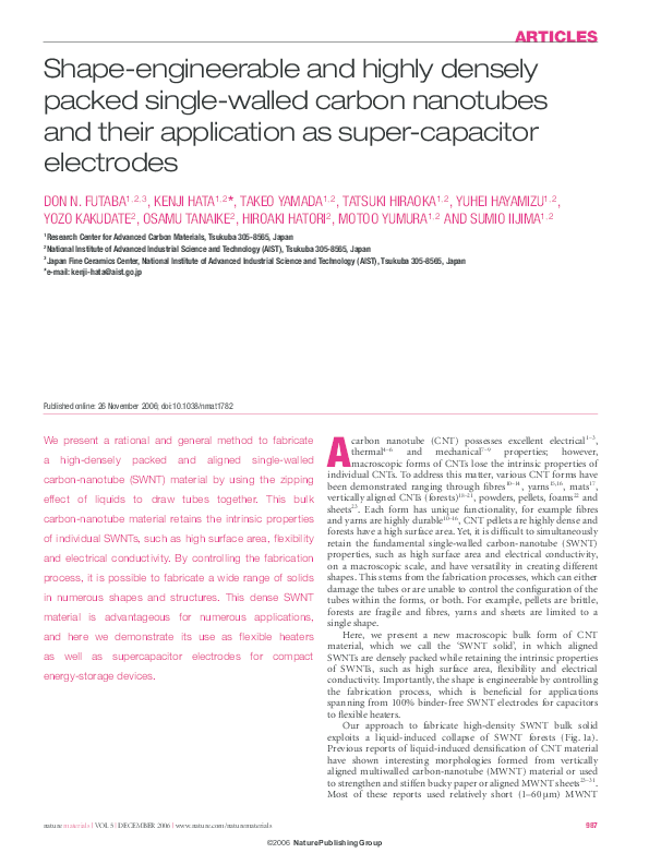 (PDF) Shape-engineerable and highly densely packed single-walled carbon ...