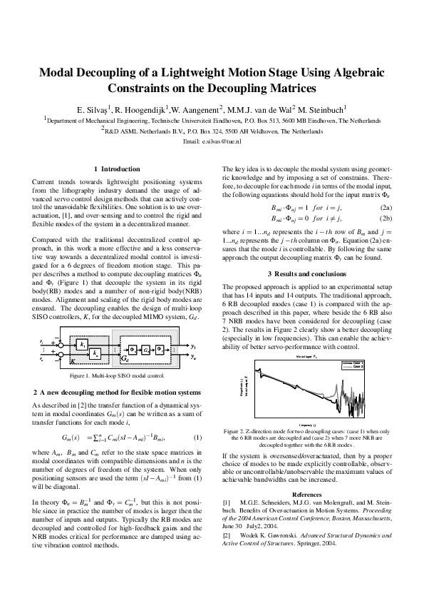 (PDF) Modal Decoupling of a Lightweight Motion Stage Using Algebraic Constraints on the ...