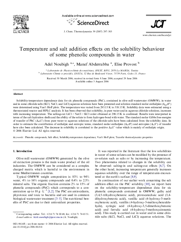 (PDF) Temperature and salt addition effects on the solubility behaviour ...
