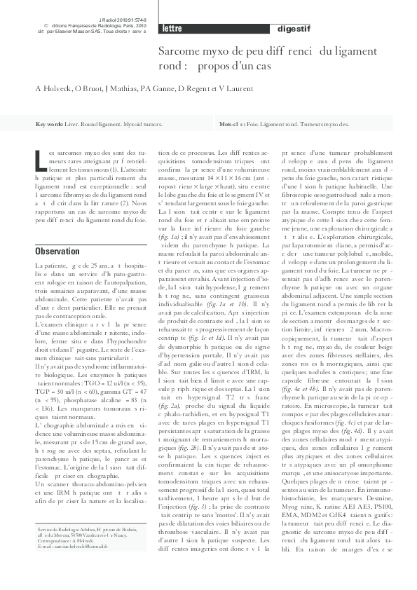 (PDF) Sarcome myxoïde peu différencié du ligament rond : à propos d’un ...