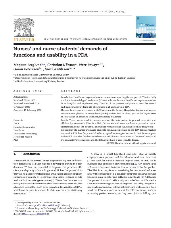 (PDF) Nurses' and nurse students' demands of functions and usability in ...