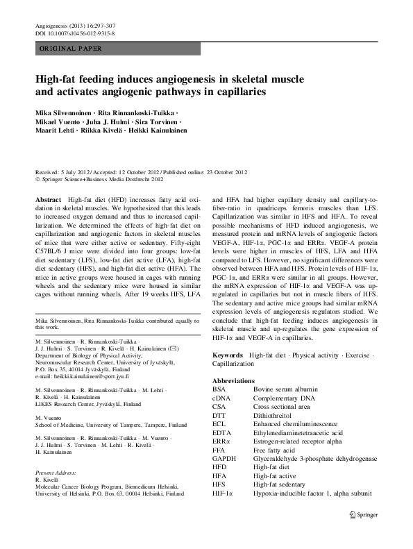 (PDF) High-fat feeding induces angiogenesis in skeletal muscle and ...