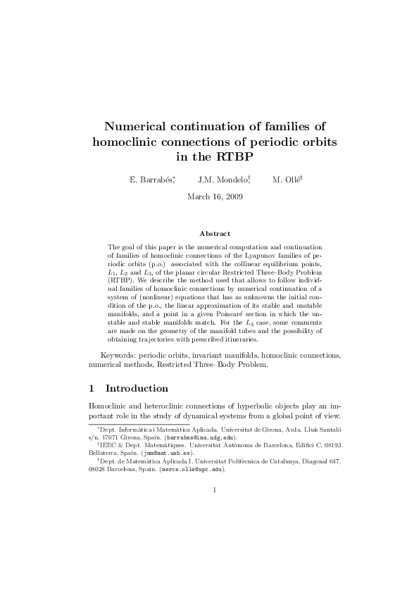 (PDF) Numerical continuation of families of homoclinic connections of periodic orbits in the RTBP