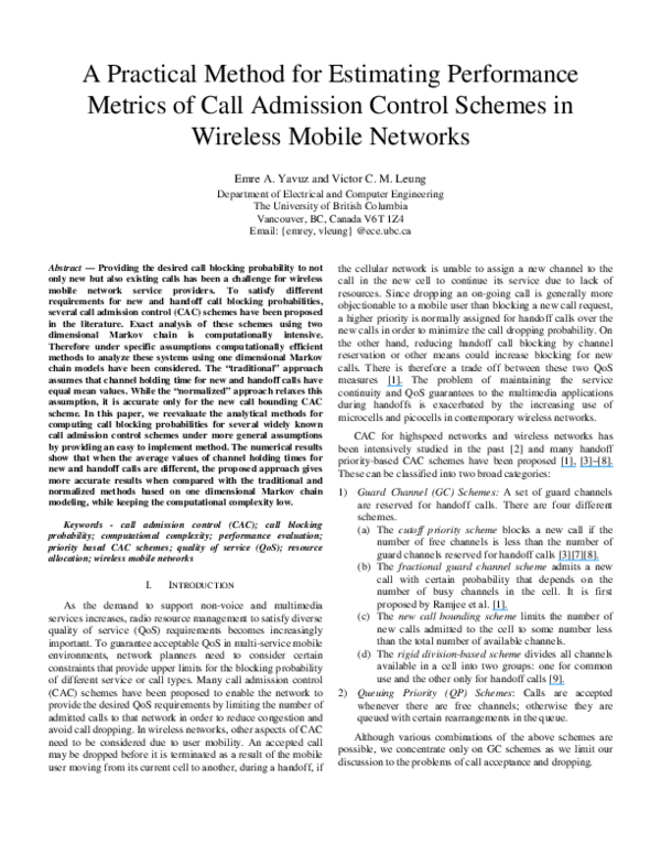 (PDF) A practical method for estimating performance metrics of call admission control schemes in ...