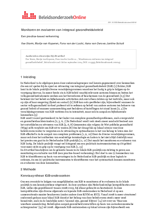 (PDF) Monitoren en evalueren van integraal gezondheidsbeleid