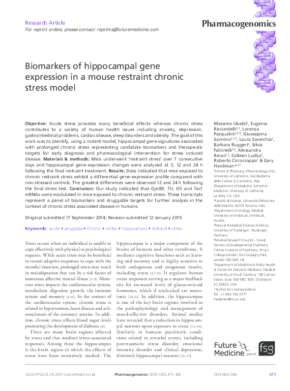 (PDF) Biomarkers of hippocampal gene expression in a mouse restraint ...