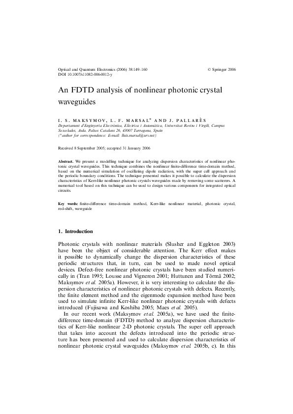 Pdf An Fdtd Analysis Of Nonlinear Photonic Crystal Waveguides