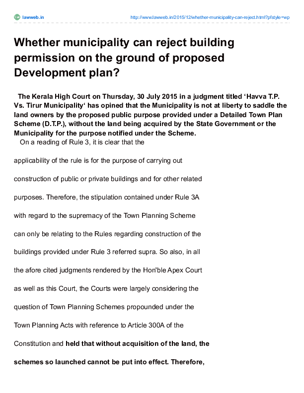 (PDF) Whether municipality can reject building permission on the ground ...