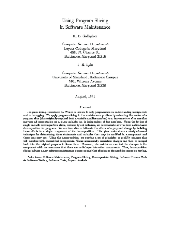 Pdf Using Program Slicing In Software Maintenance