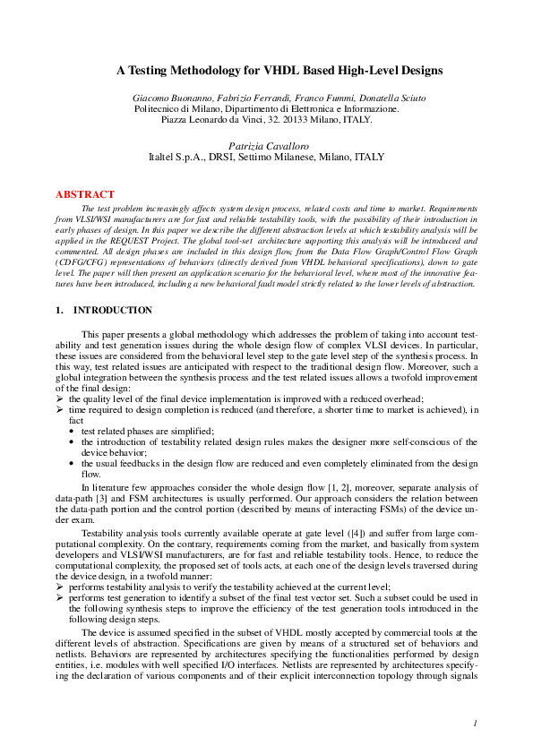 (PDF) A Testing Methodology for VHDL Based High-Level Designs (PDF) A Testing Methodology for VHDL Based High-Level Designs