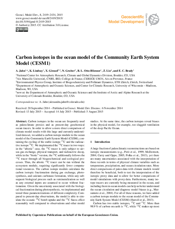 (PDF) Carbon isotopes in the ocean model of the Community Earth System ...