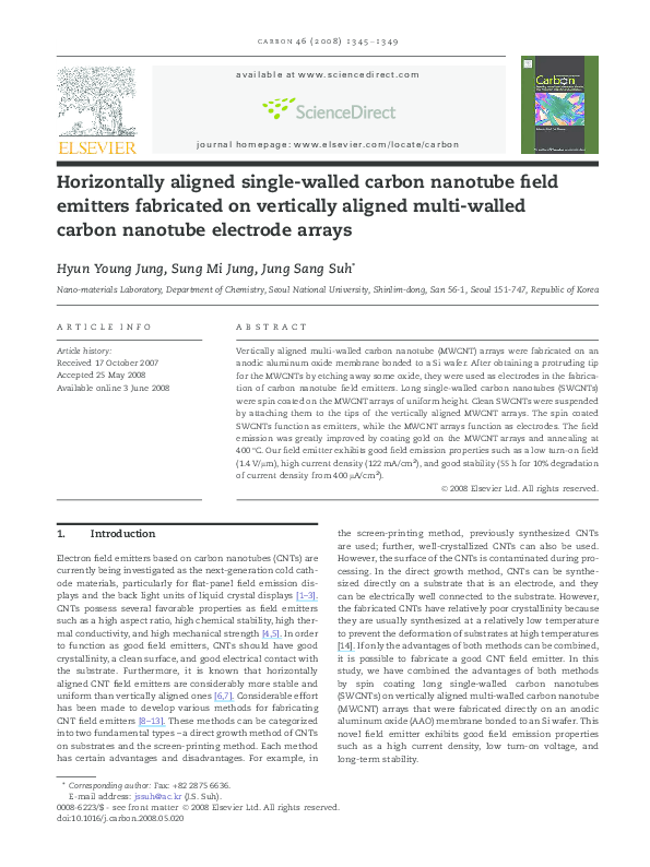 (PDF) Horizontally aligned single-walled carbon nanotube field emitters fabricated on vertically ...
