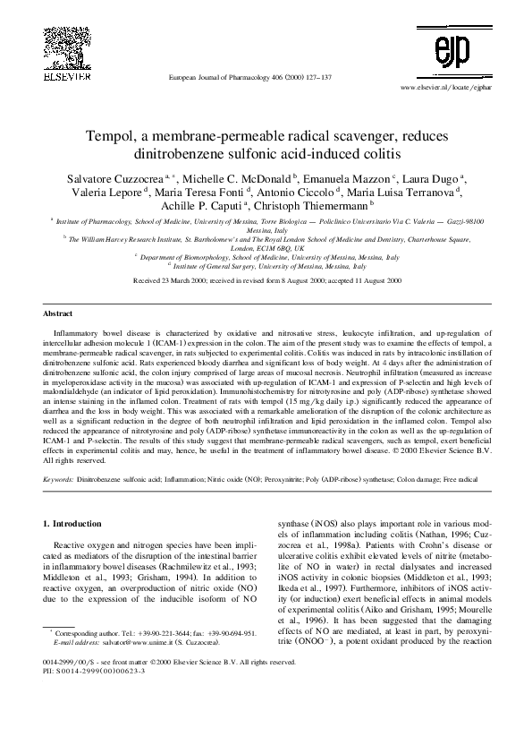 (PDF) Tempol, a membrane-permeable radical scavenger, reduces ...