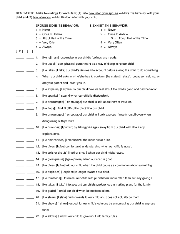 (DOC) The parenting styles and dimensions questionnaire (PSDQ)