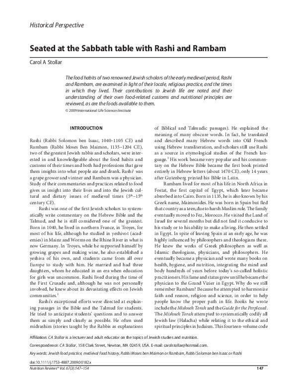 (PDF) Seated at the Sabbath table with Rashi and Rambam