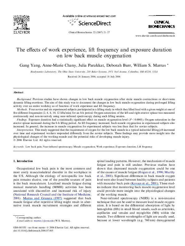 (PDF) The effects of work experience, lift frequency and exposure ...