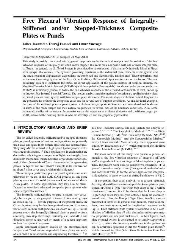 Free Flexural Vibration Response of Integrally- Stiffened and/or ...