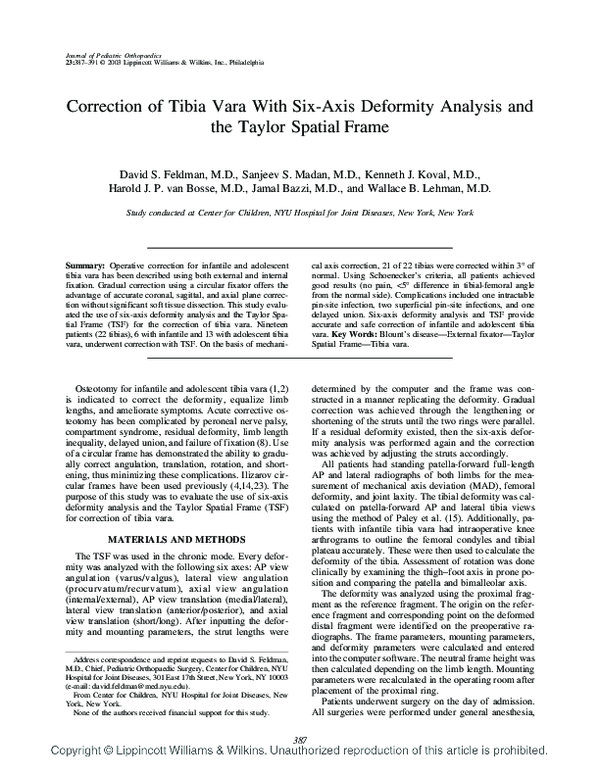 (PDF) Correction of Tibia Vara With Six-Axis Deformity Analysis and the ...