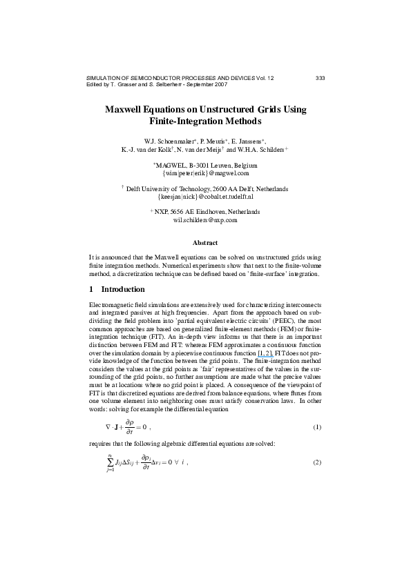 Pdf Maxwell Equations On Unstructured Grids Using Finite Integration