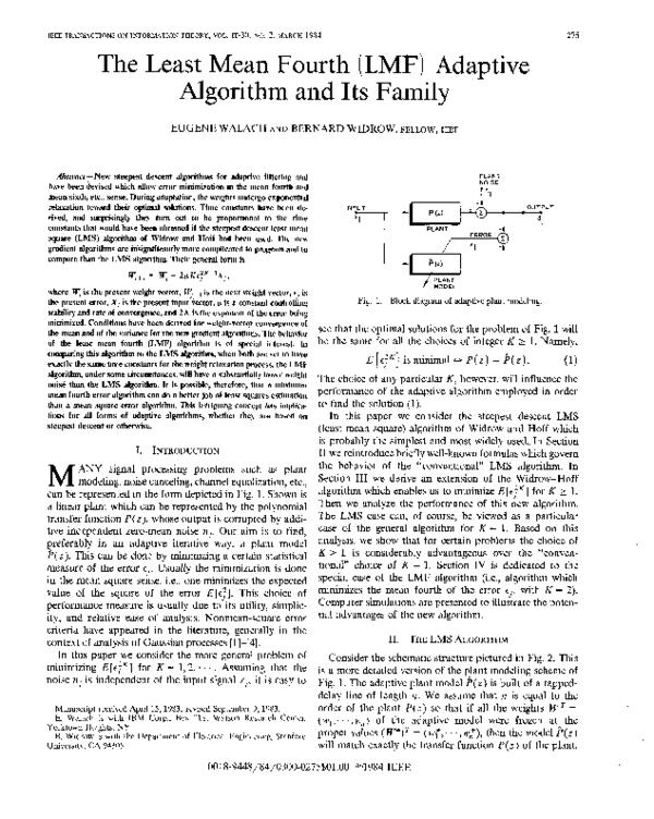 (PDF) The least mean fourth (LMF) adaptive algorithm and its family