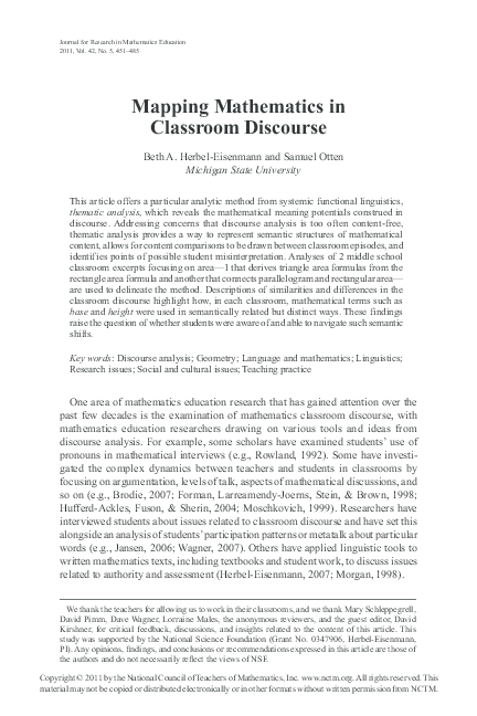 Mapping mathematics in classroom discourse