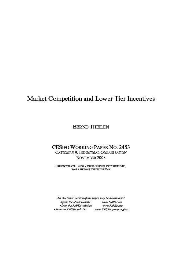 (PDF) Market Competition and Lower Tier Incentives