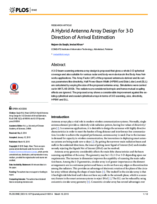 Pdf A Hybrid Antenna Array Design For 3 D Direction Of Arrival Estimation