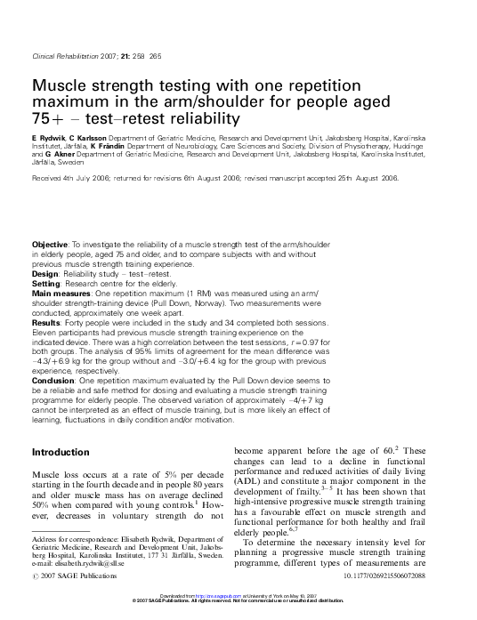 (PDF) Reliability of one-repetition maximum test in untrained young ...