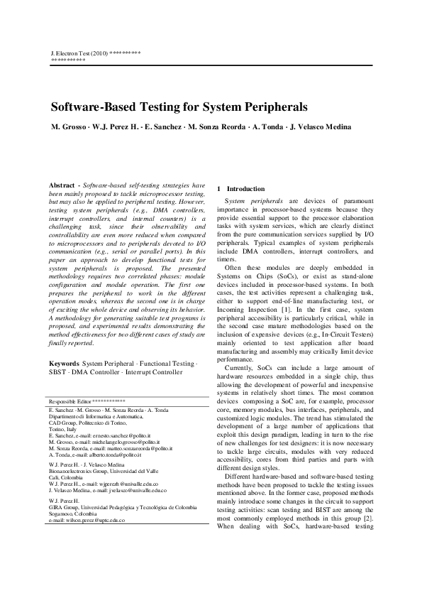 Pdf Software Based Testing For System Peripherals 