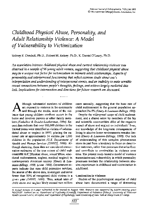 (PDF) Childhood physical abuse, personality, and adult relationship ...